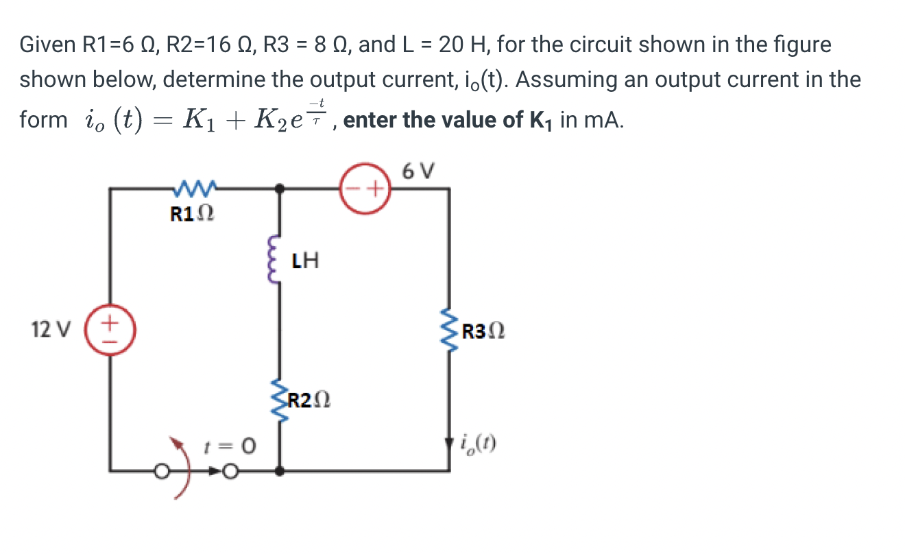 Solved Given R1=6Ω,R2=16Ω,R3=8Ω, and L=20H, for the circuit | Chegg.com