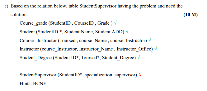 Solved c) Based on the relation below, table | Chegg.com