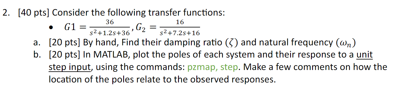 Solved [40 pts] Consider the following transfer functions: - | Chegg.com