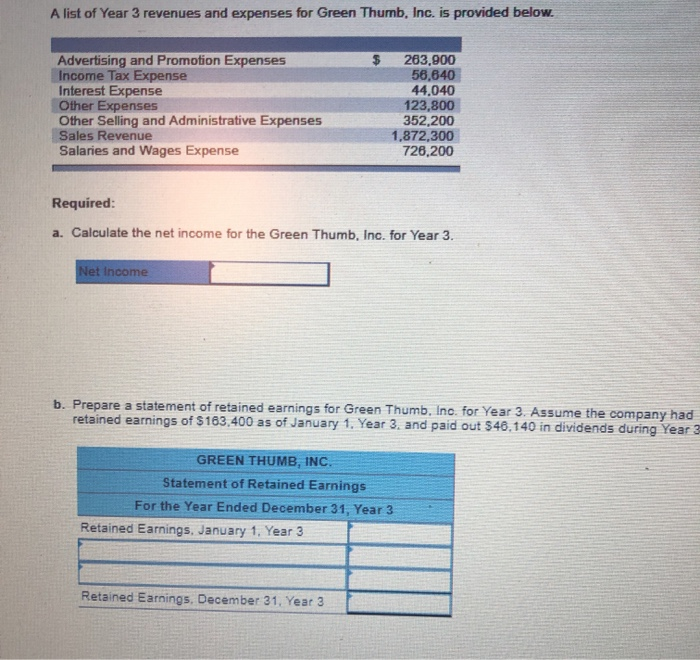 Solved A list of Year 3 revenues and expenses for Green | Chegg.com