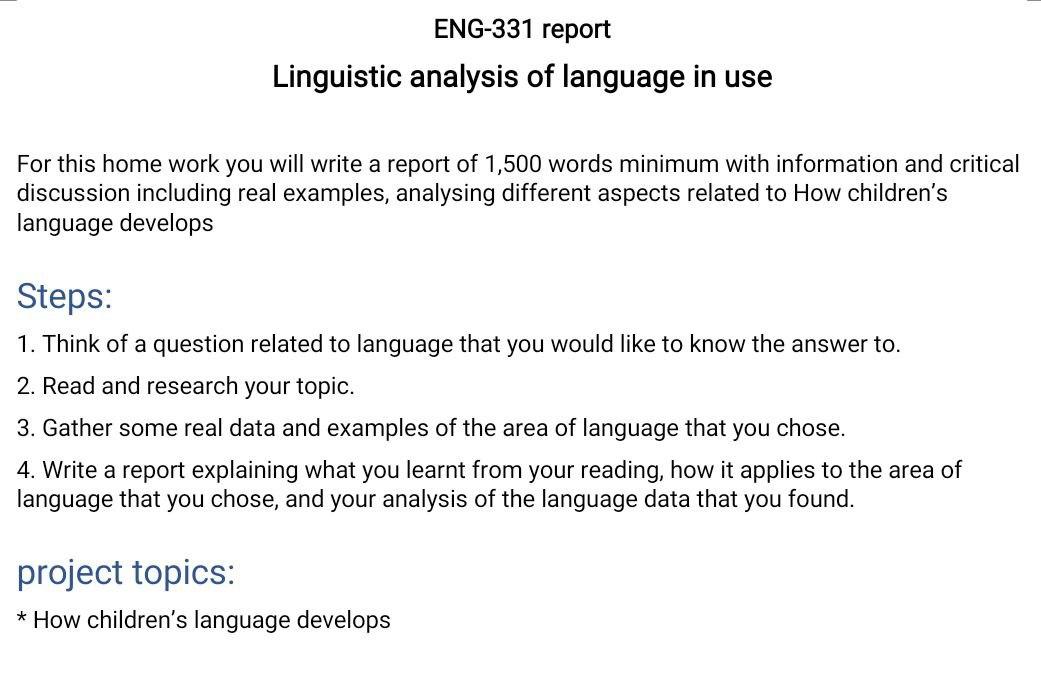 Solved ENG-331 report Linguistic analysis of language in use | Chegg.com