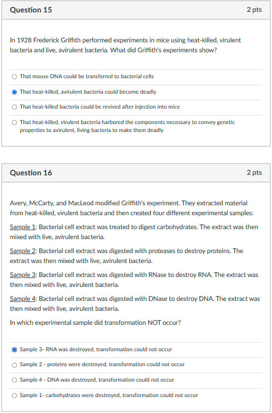 Solved Question 15 2 pts In 1928 Frederick Griffith | Chegg.com