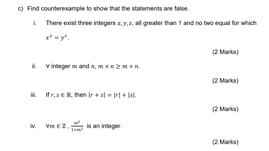 Solved c) Find counterexample to show that the statements | Chegg.com
