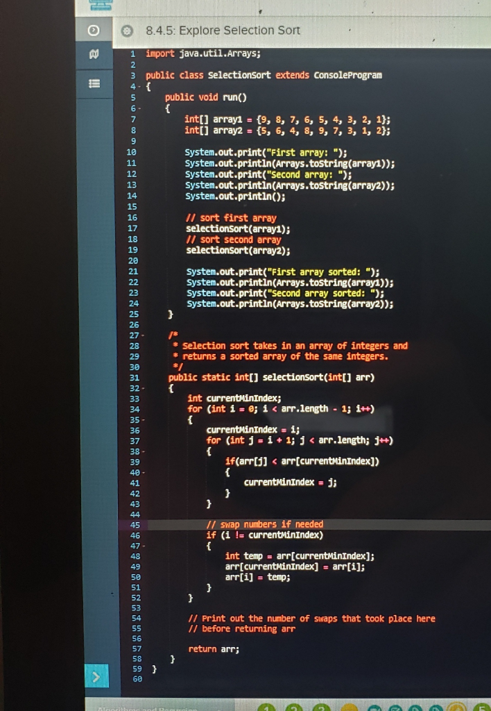 Solved Exercise 8.4.5: Explore Selection Sort In this | Chegg.com