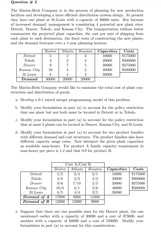 Solved The Martin-Beck Company is in the process of planning | Chegg.com