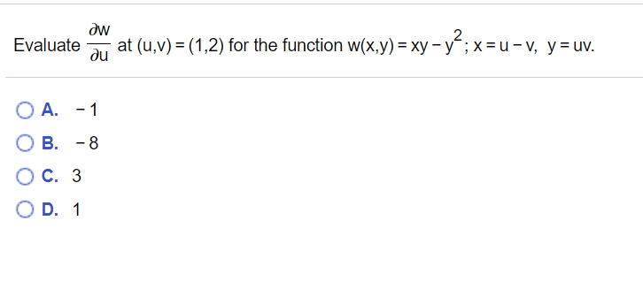 Solved ow Evaluate ди at (u,v) = (1,2) for the function | Chegg.com