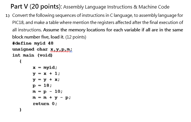 Solved Part V (20 points): Assembly Language Instructions & | Chegg.com