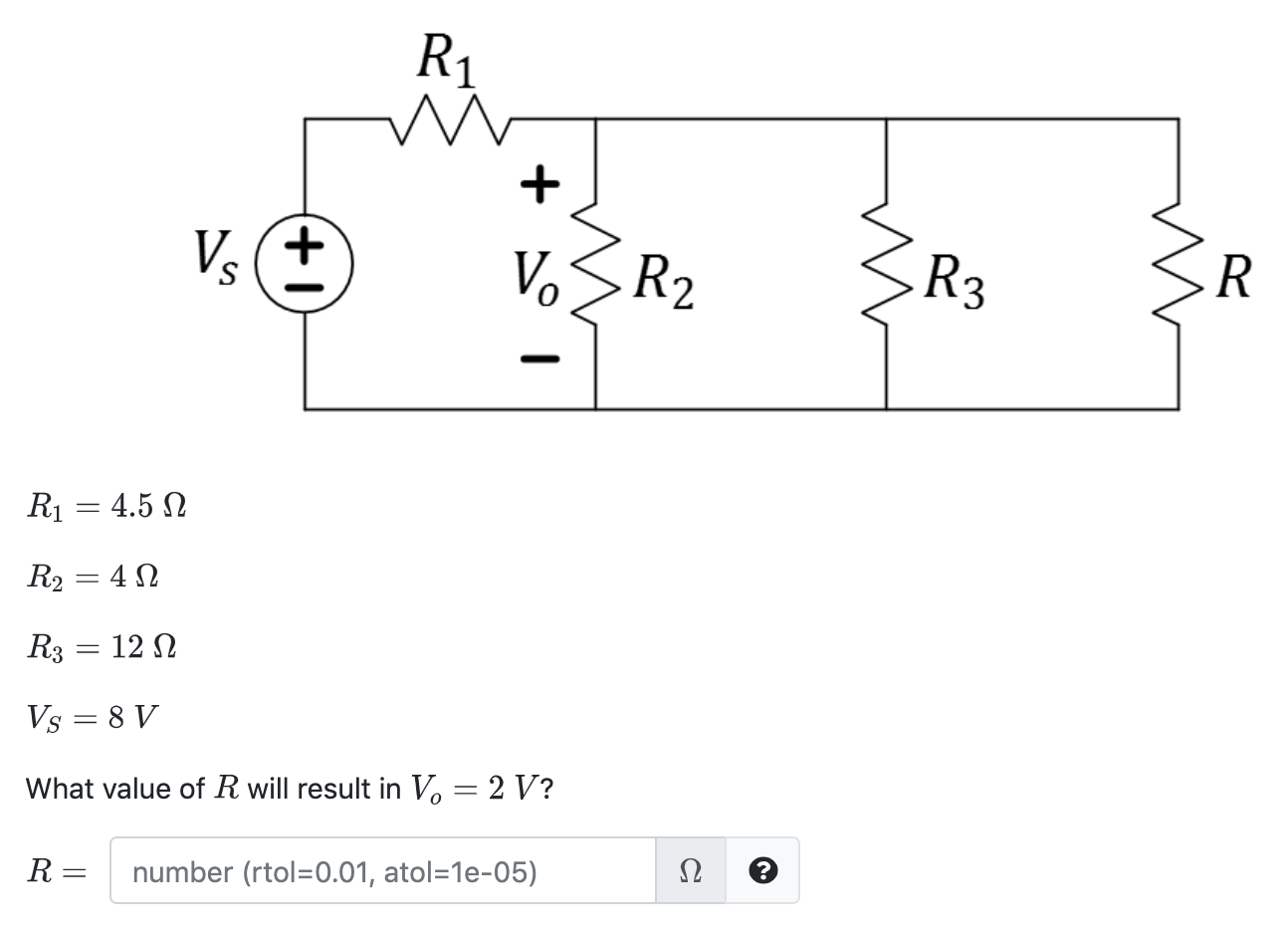 Solved R1 + Vs+ R. Vo R2 Vs = 12 V R1 = 42 R2 = 6N2 | Chegg.com