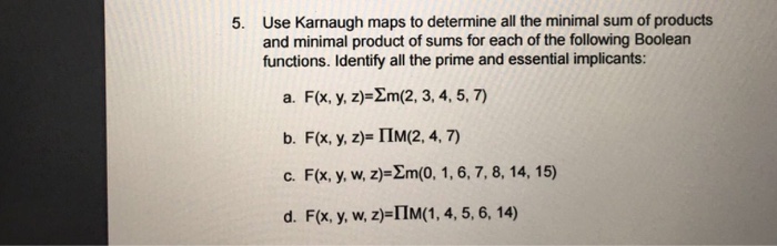Solved Use Karnaugh maps to determine all the minimal sum of | Chegg.com