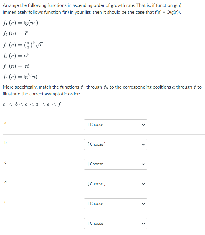 Solved Arrange the following functions in ascending order of | Chegg.com