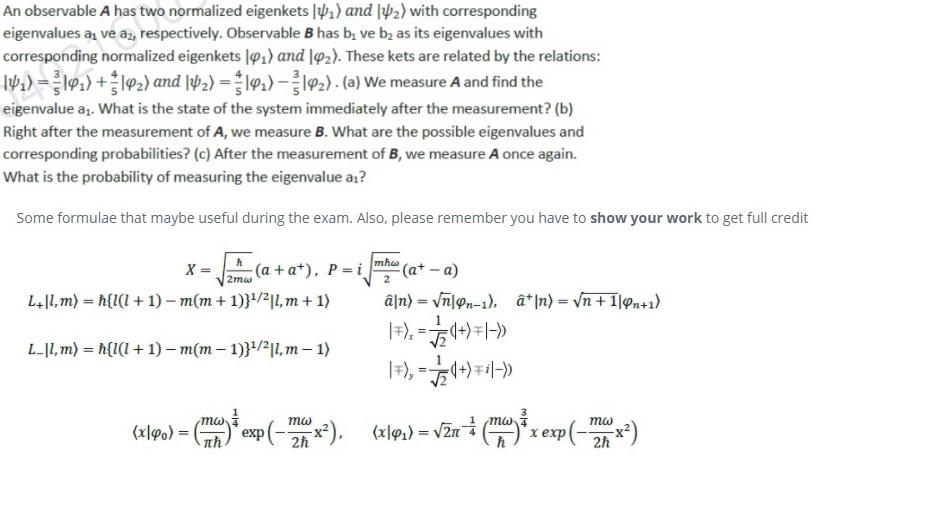 Solved An observable A has two normalized eigenkets 141) and | Chegg.com