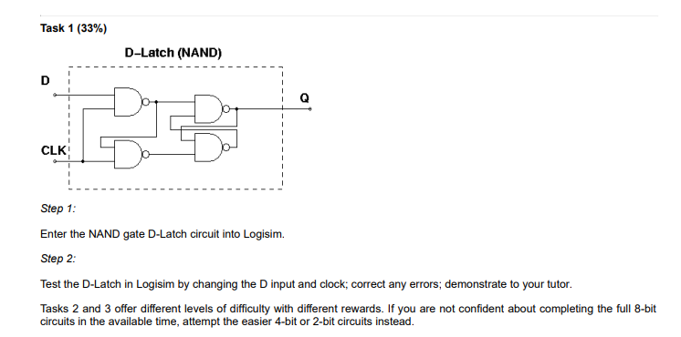 Solved Task 1 (33%) D-Latch (NAND) D CLK Step 1: Enter the | Chegg.com