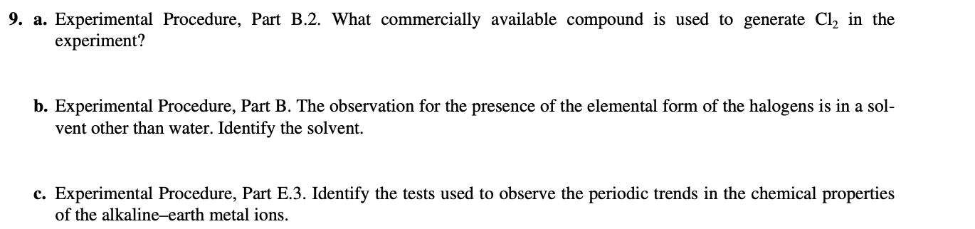 Solved 9. a. Experimental Procedure, Part B.2. What | Chegg.com