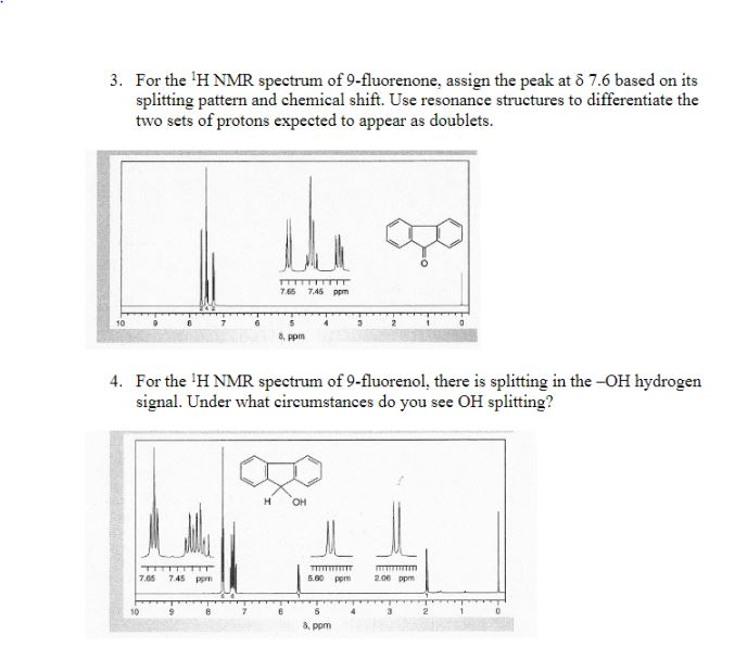 Solved For the H NMR spectrum of 9-fluorenone, assign the | Chegg.com