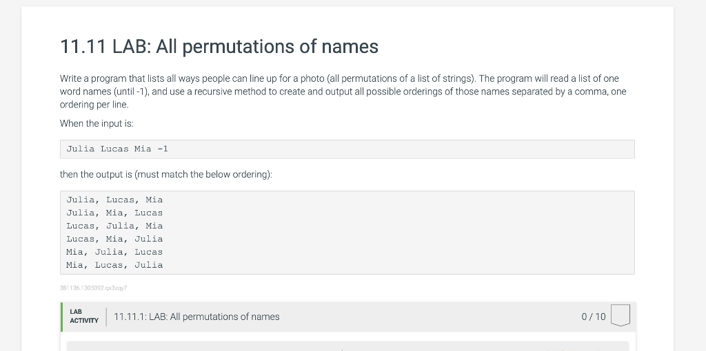 Solved Write a program that lists all ways people can line | Chegg.com