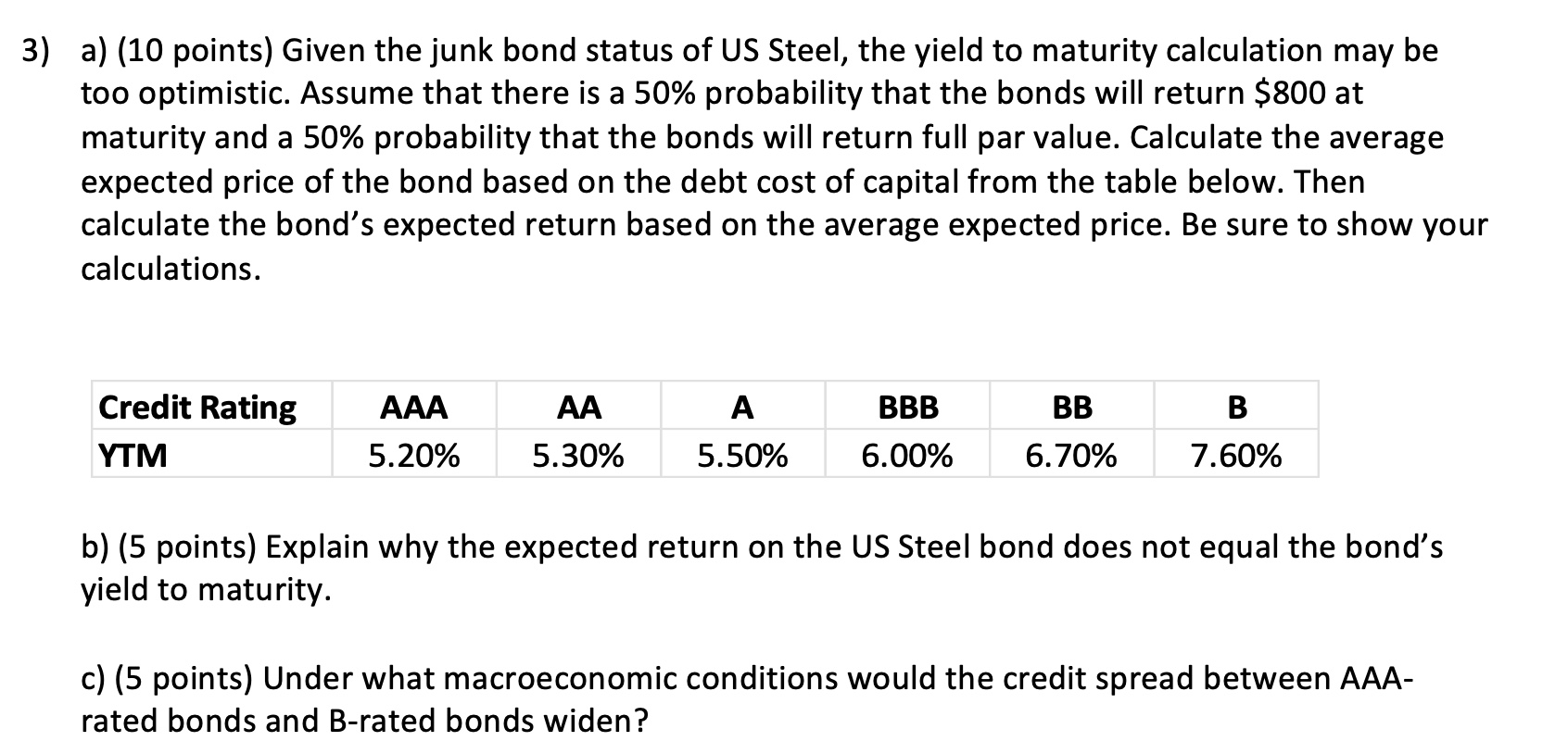 a) (10 points) Given the junk bond status of US | Chegg.com