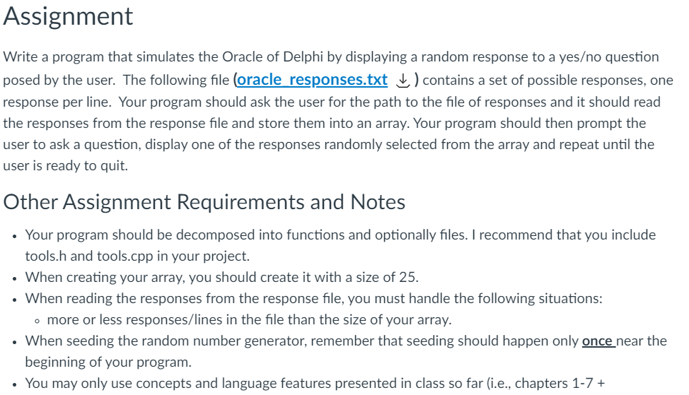 Solved Write a program that simulates the Oracle of Delphi | Chegg.com