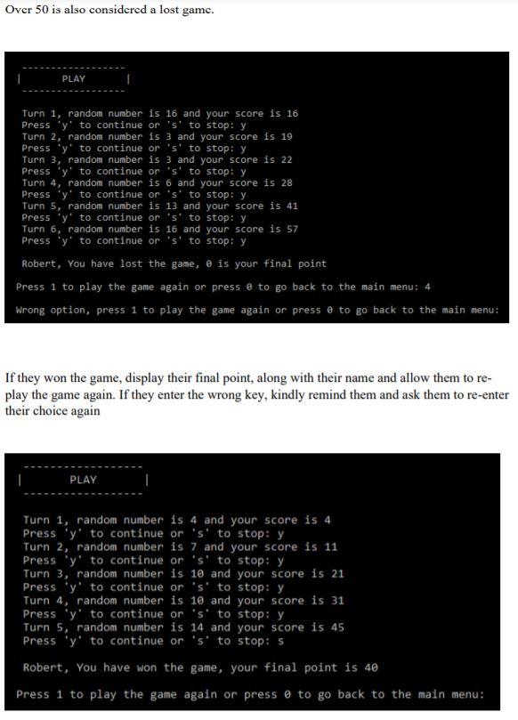 Solved Descriptions The idea of the never over 50 game is to | Chegg.com