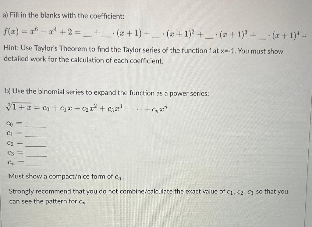 Solved a) Fill in the blanks with the coefficient: | Chegg.com