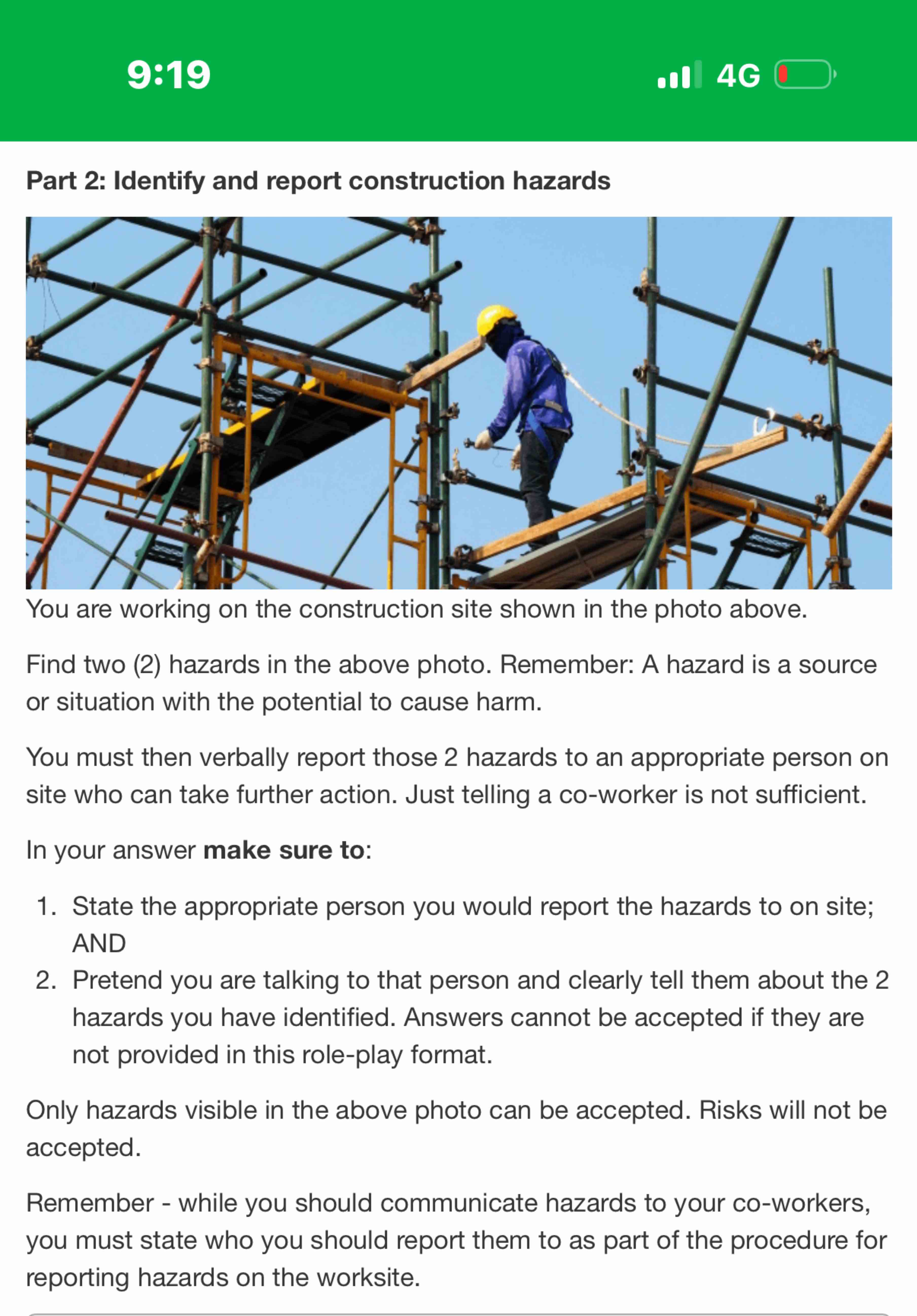 [Solved]: Part 2: Identify and report construction hazard
