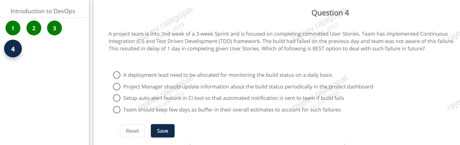 Solved Introduction to DevOps 1 2 3 4 A deployment lead need | Chegg.com