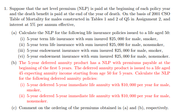 here is the 2001 CSO table, where d stand for number | Chegg.com