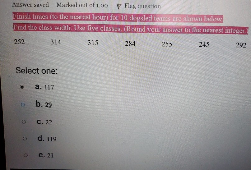 Solved Answer saved Marked out of 1.00 P Flag question | Chegg.com