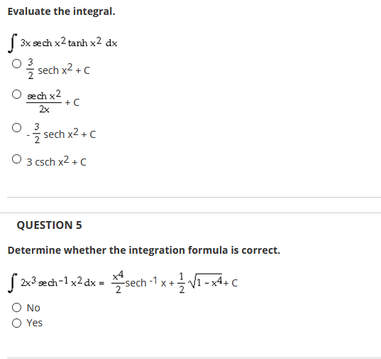 Solved Evaluate the integral. ſ 3x sech x2 tanh x2 dx 02 / | Chegg.com