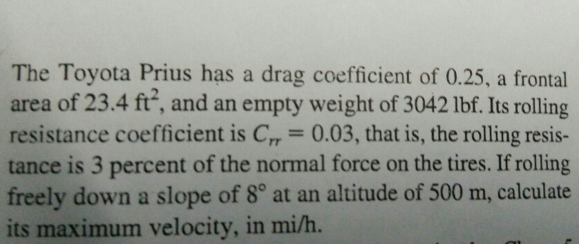 Solved The Toyota Prius has a drag coefficient of 0.25, a | Chegg.com
