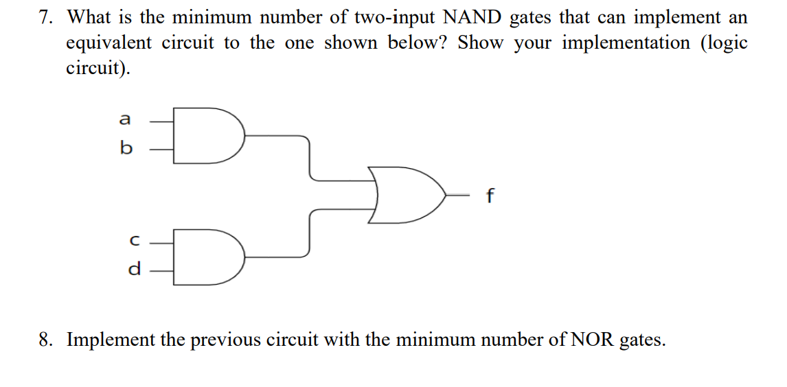 Solved 7. What is the minimum number of two-input NAND gates | Chegg.com