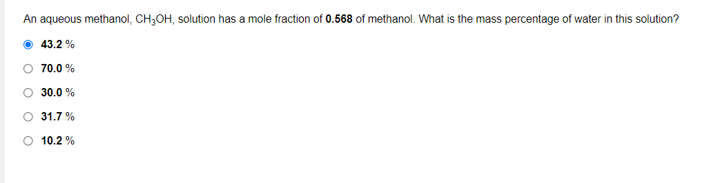 Solved An aqueous methanol, CH2OH, solution has a mole | Chegg.com