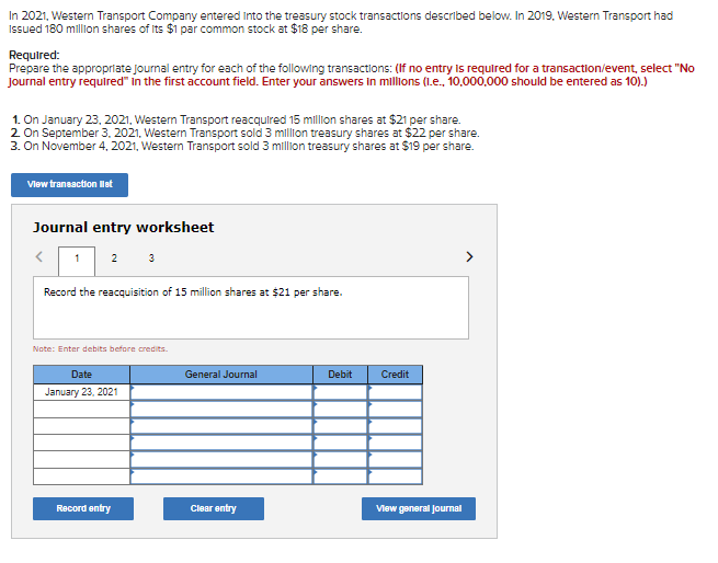 Solved In 2021, Western Transport Company entered Into the | Chegg.com