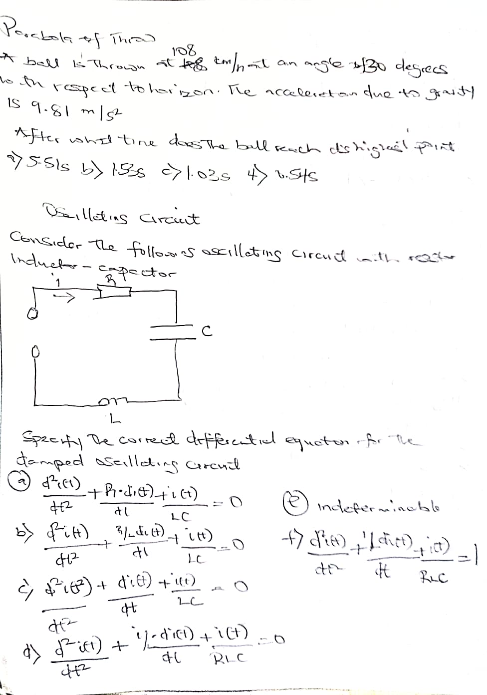 Solved Poucbola of throl wo the respect to horizon. The | Chegg.com