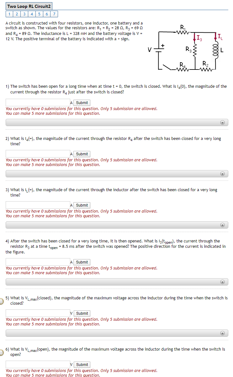 Solved Two Loop RL Circuit2 1 2 3 4 5 6 7 A circuit is | Chegg.com
