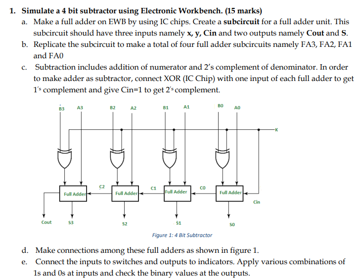 1. Simulate a 4 bit subtractor using Electronic | Chegg.com