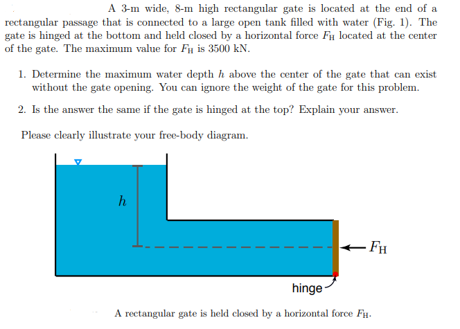 Solved A 3-m wide, 8-m high rectangular gate is located at | Chegg.com