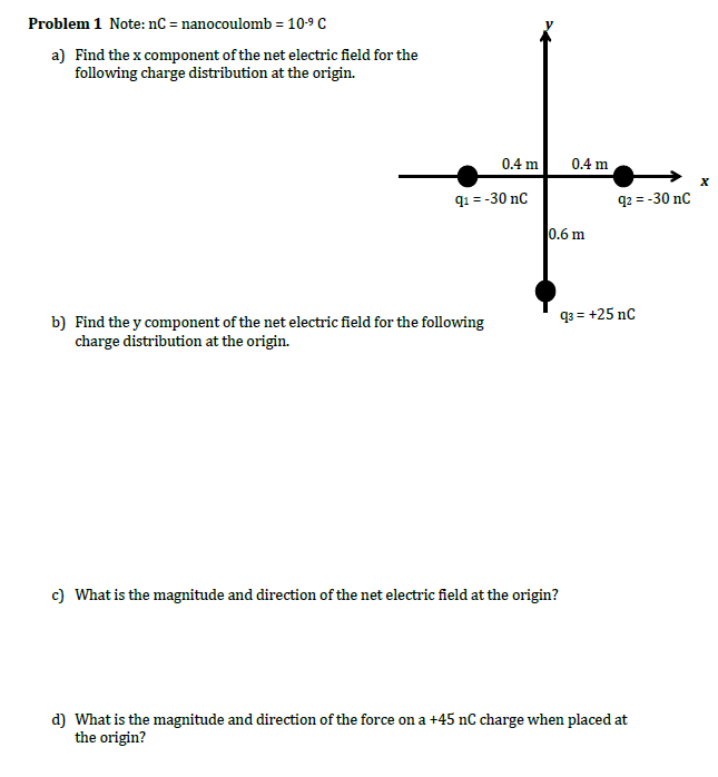 Solved Problem 1 Note: nC = nanocoulomb = 10-9C a) Find the | Chegg.com