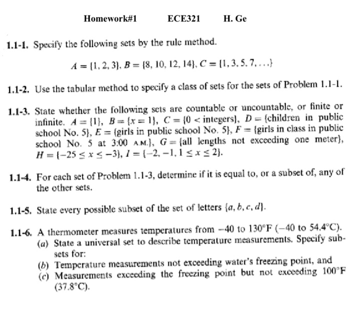 Solved Homework#1 ECE321 H. Ge 1.1-1. Specify the following | Chegg.com