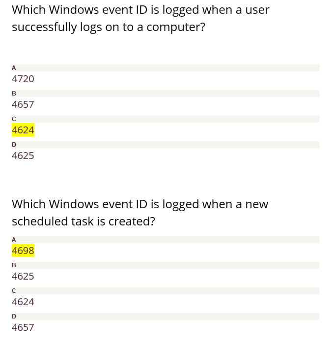 Solved Which Windows event ID is logged when a user | Chegg.com
