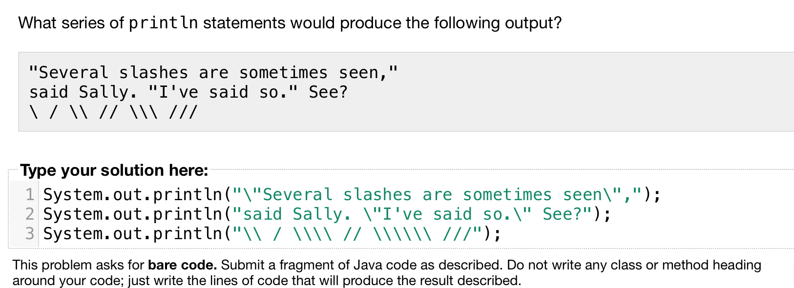 Solved What series of println statements would produce the | Chegg.com