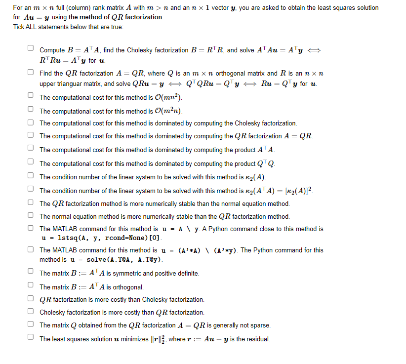 Solved For an m×n full (column) rank matrix A with m>n and | Chegg.com