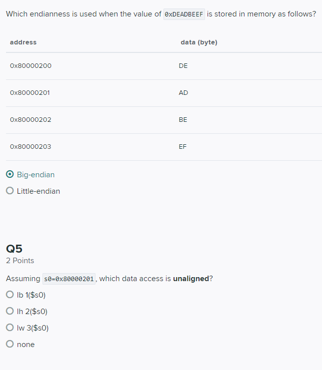 Solved Which endianness is used when the value of exDEADBEEF | Chegg.com