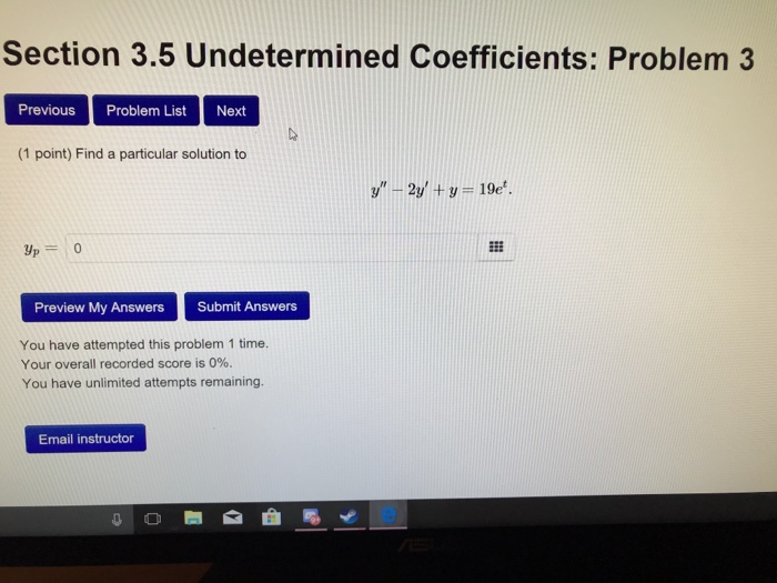 Solved Section 3.5 Undetermined Coefficients: Problem 3 | Chegg.com