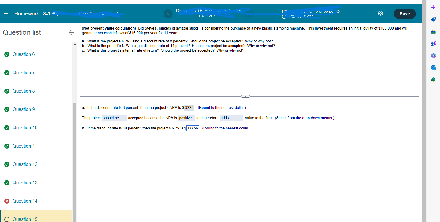 Solved a. What is the project's NPV using a discount rate of | Chegg.com