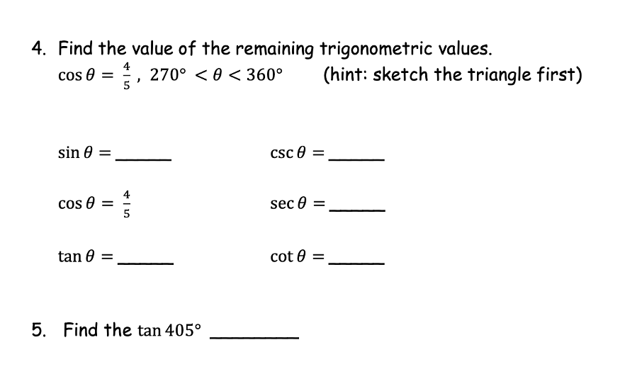 Solved Find the value of the remaining trigonometric | Chegg.com