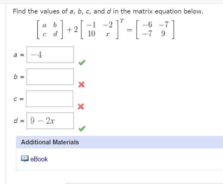 Solved Find the values of a,b,c, and d in the matrix | Chegg.com