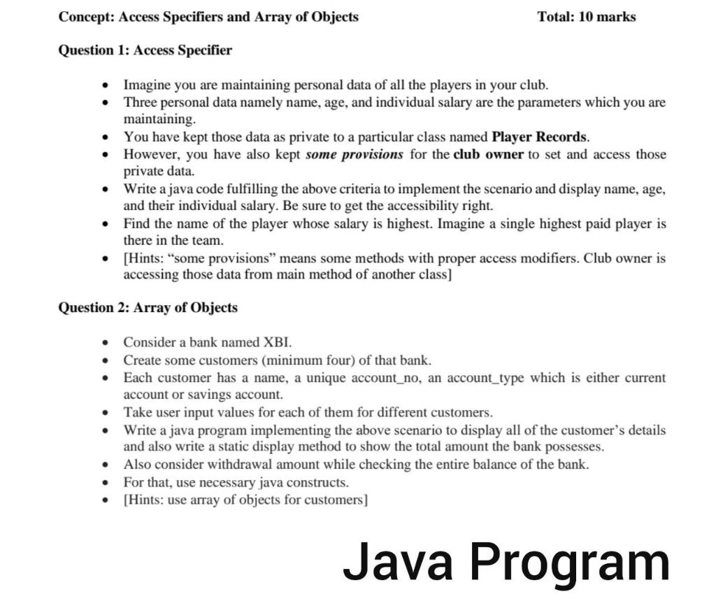 Solved Concept: Access Specifiers and Array of Objects | Chegg.com