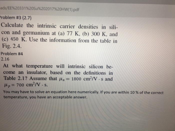 Solved Calculate the intrinsic carrier densities in silicon | Chegg.com