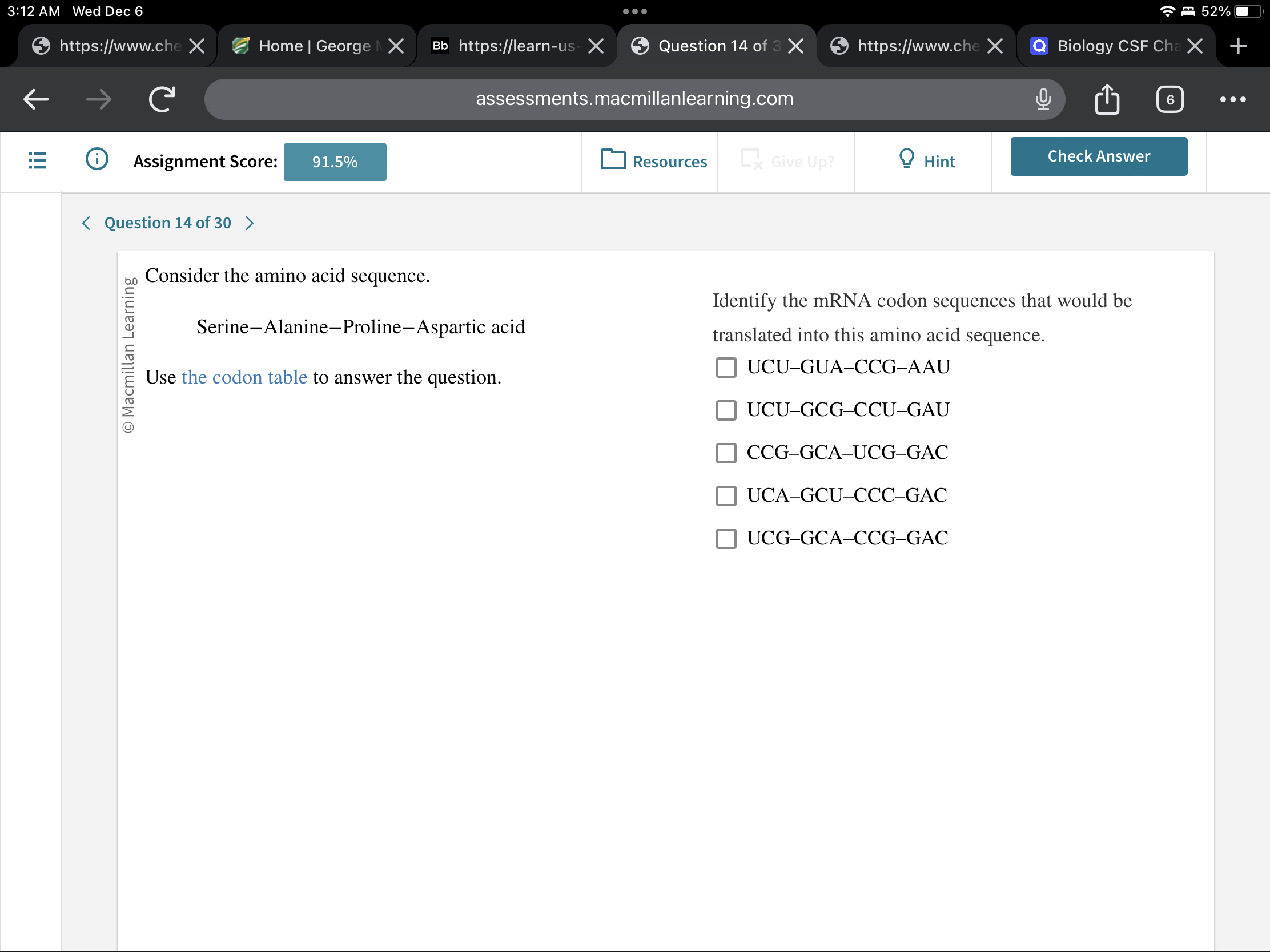 Solved The codon table identifies the amino acid sequence | Chegg.com