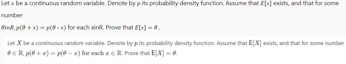 Solved Let x ﻿be a continuous random variable. Denote by p | Chegg.com